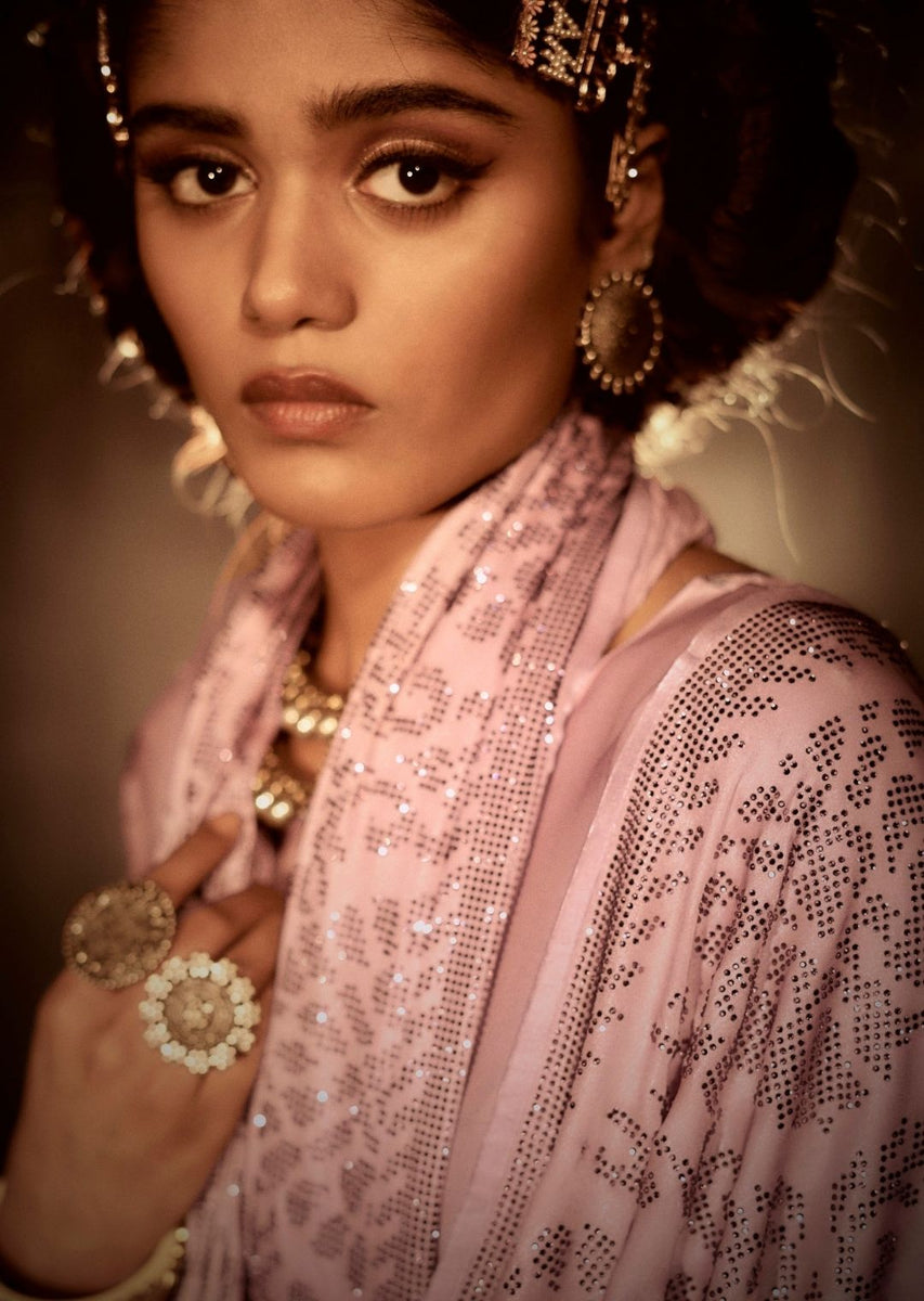 Heather Pink Woven Exclusive Designer Saree With Swarovski Work ...