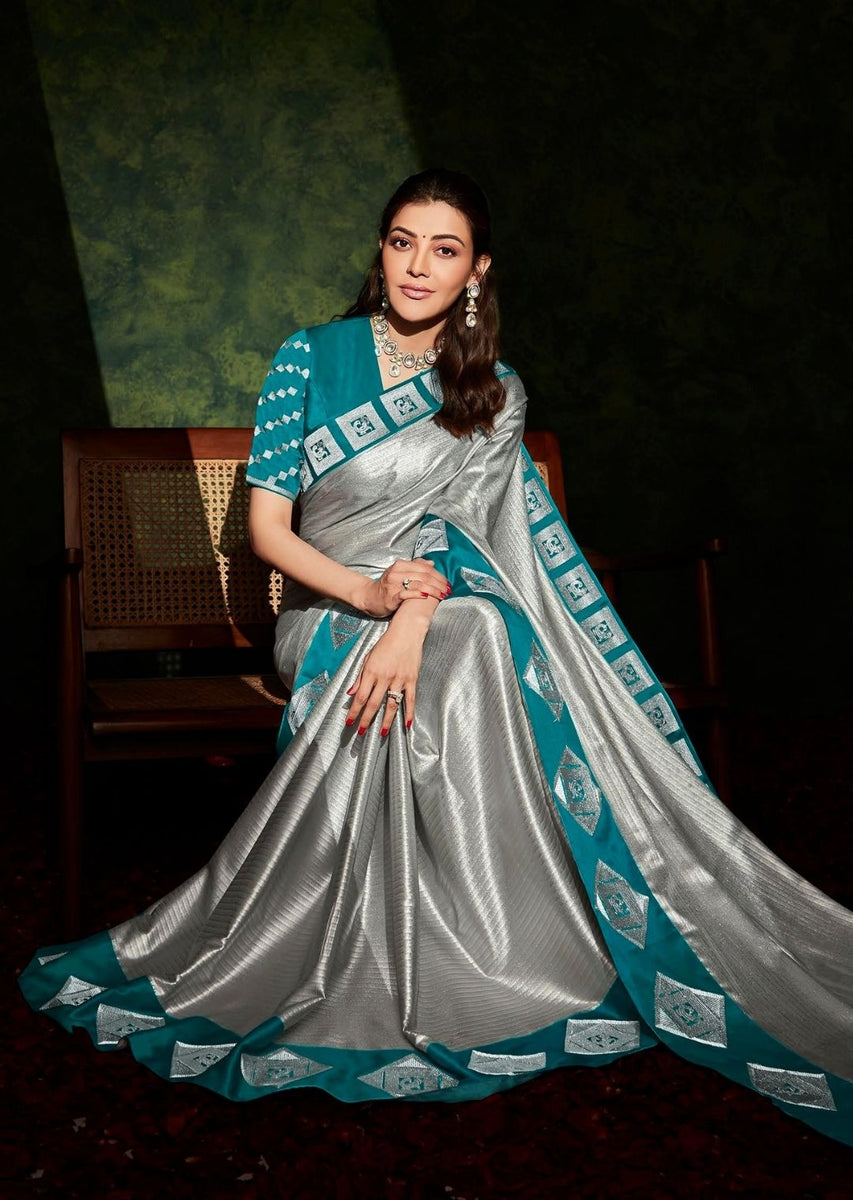 Silver Gray Woven Celebrities Exclusive Designer Saree with Embroidere ...